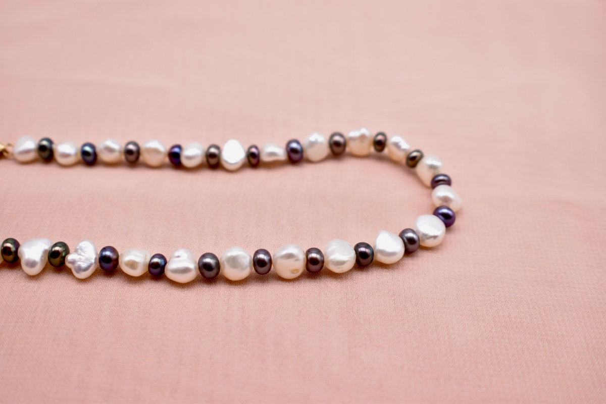 14K Yellow Gold Vintage White & Grey Pearl Necklace Strand – JLJ